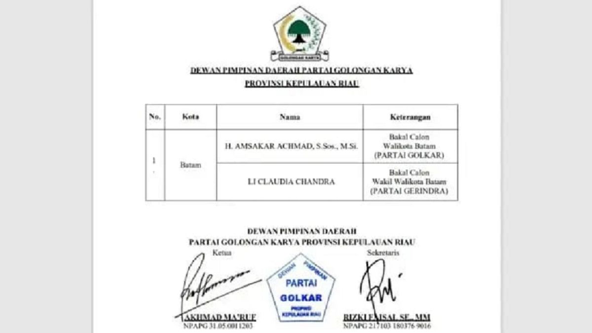 Golkar Kepri Dukung Amsakar Achmad - Li Claudia Chandra di Pilkada ... Golkar Kepri Dukung Amsakar Achmad - Li Claudia Chandra di Pilkada ...
