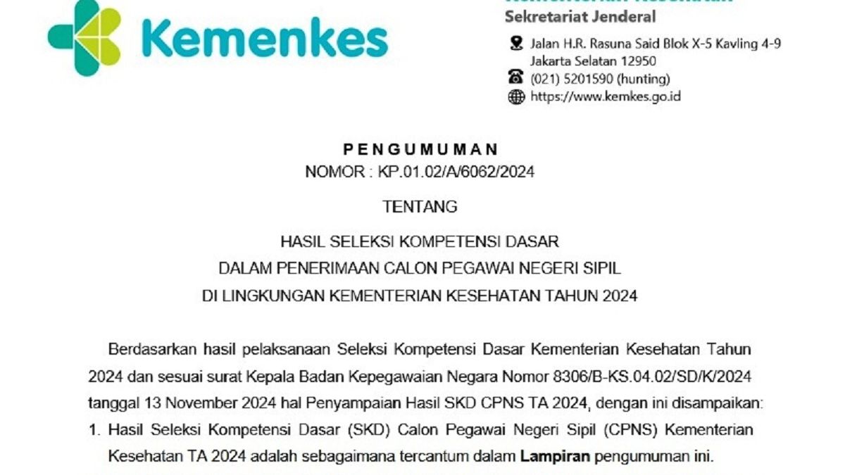 Selamat, 8,607 Peserta Lulus CPNS Kemenkes 2024, Ini Link Pengumuman ... Selamat, 8,607 Peserta Lulus CPNS Kemenkes 2024, Ini Link Pengumuman ...