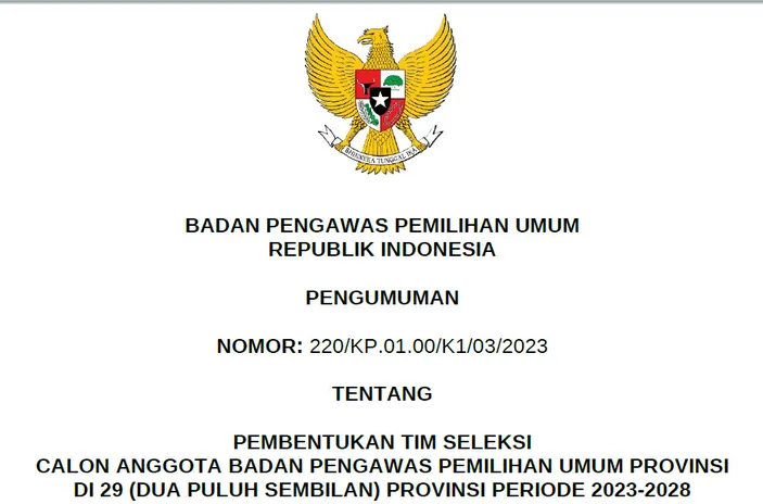 Tim Seleksi Anggota Bawaslu Periode 2023 2028 Di 29 Provinsi Terbentuk