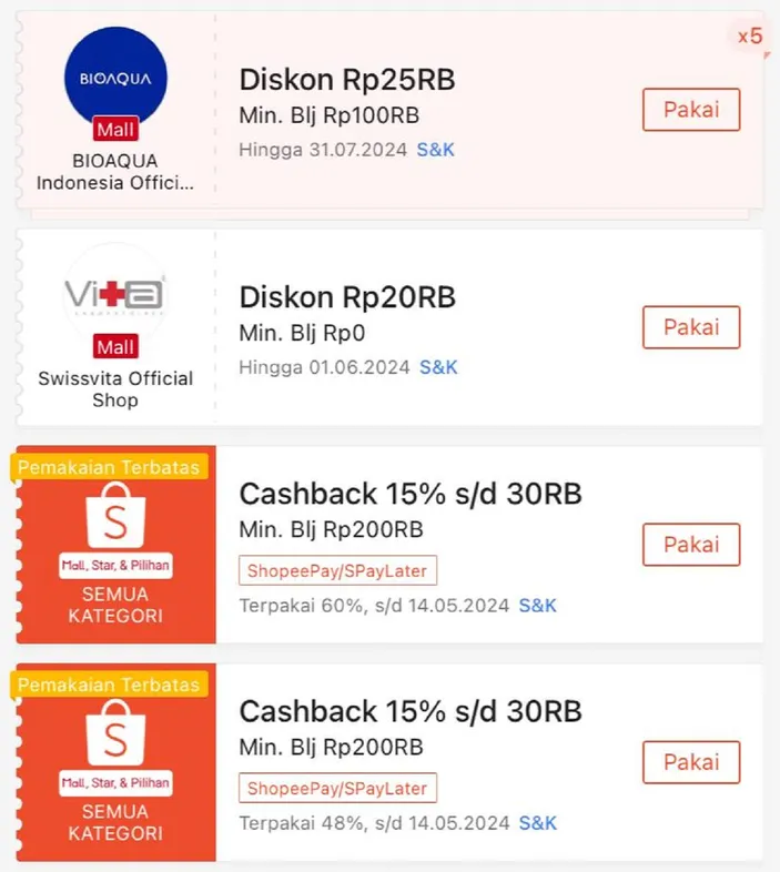 KODE VOUCHER SHOPEE HARI INI Rabu 7 Mei 2024, Ada Diskon 20 Ribu dan ... KODE VOUCHER SHOPEE HARI INI Rabu 7 Mei 2024, Ada Diskon 20 Ribu dan ...
