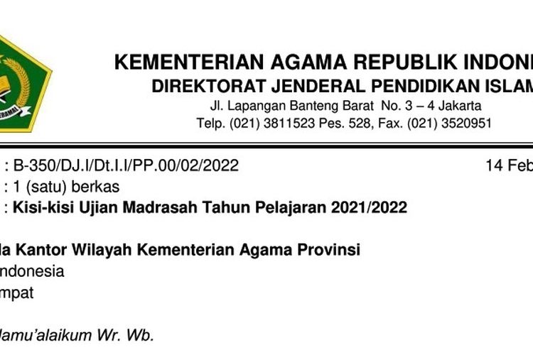 Download Kisi Kisi Soal Um Ujian Madrasah Kemenag Ri Tahun 2022 Jenjang