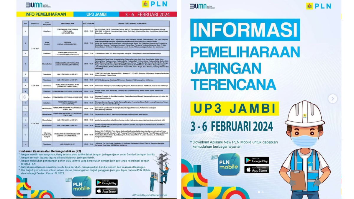 Jadwal Pemadaman Listrik Kota Jambi Besok Senin 5 Februari 2024, Ini ... Jadwal Pemadaman Listrik Kota Jambi Besok Senin 5 Februari 2024, Ini ...