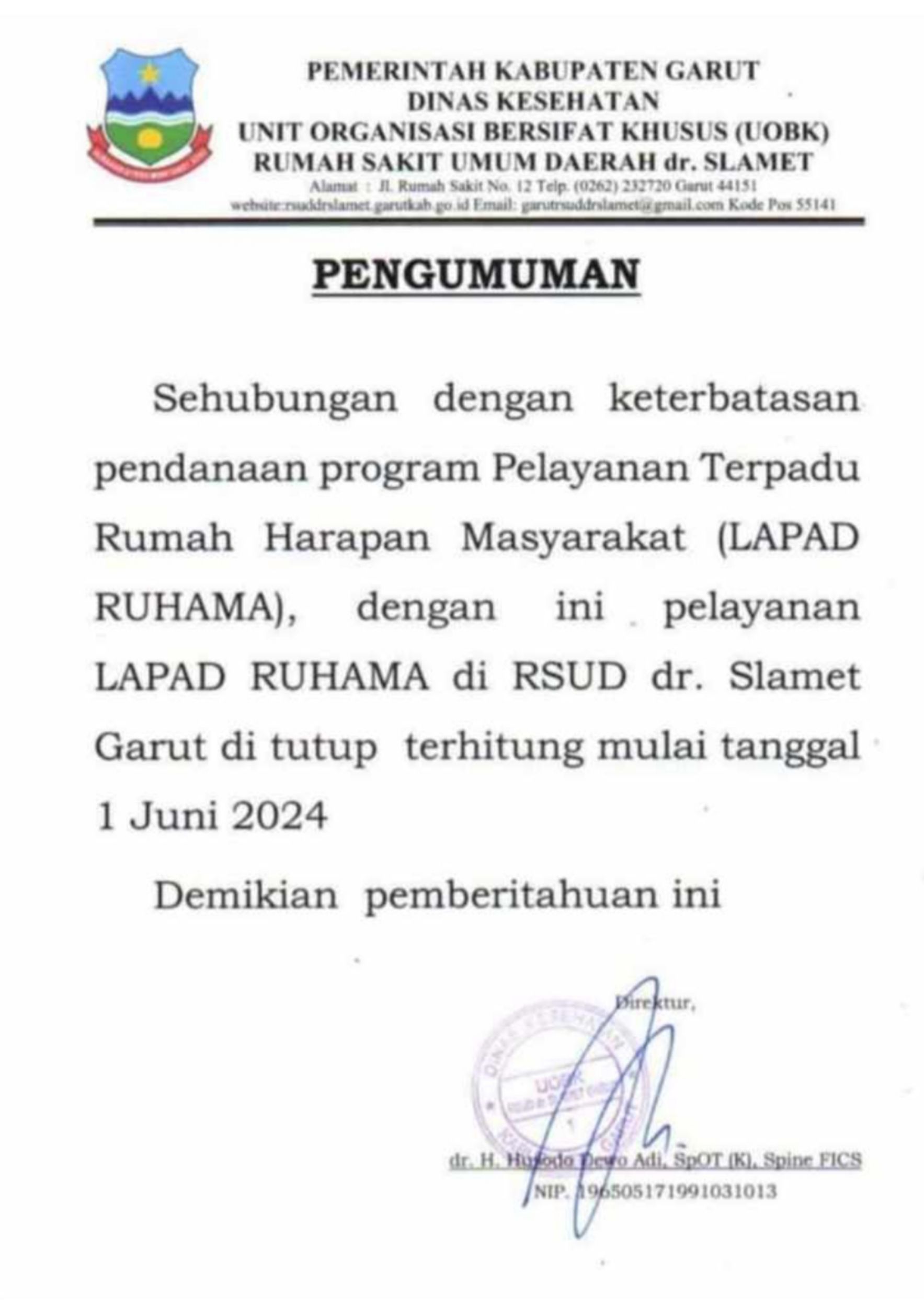 Pemkab Garut Nunggak Pembayaran, Lapad Ruhama Terpaksa Dihentikan RSUD ... Pemkab Garut Nunggak Pembayaran, Lapad Ruhama Terpaksa Dihentikan RSUD ...