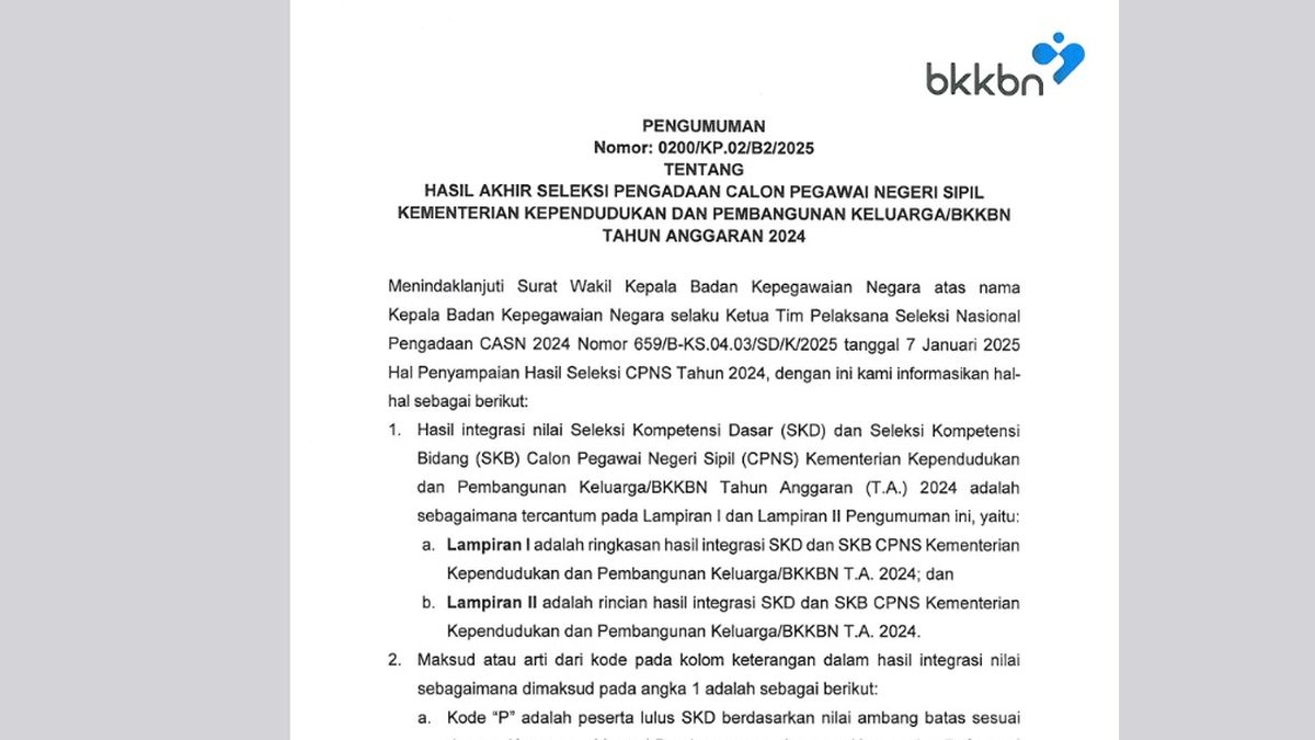 Pengumuman Hasil Integrasi SKD SKB dan Kelulusan CPNS BKKBN 2024 ... Pengumuman Hasil Integrasi SKD SKB dan Kelulusan CPNS BKKBN 2024 ...