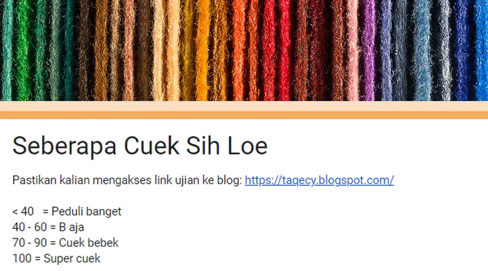 LINK Ujian Seberapa Cuek Kamu Docs Google Form 2022, Cek Tingkat ... LINK Ujian Seberapa Cuek Kamu Docs Google Form 2022, Cek Tingkat ...