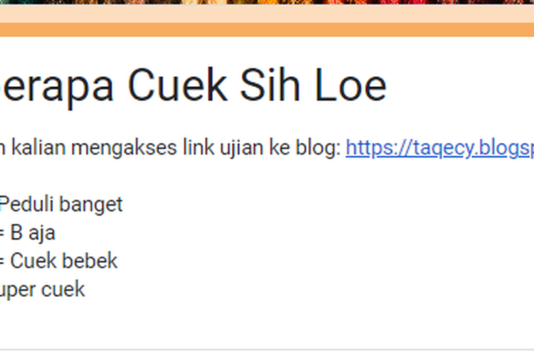 Link Ujian Cek Seberapa Cuek Kamu Google Form Docs yang Viral di TikTok ... Link Ujian Cek Seberapa Cuek Kamu Google Form Docs yang Viral di TikTok ...